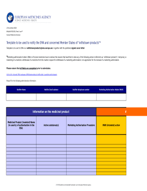 Fillable Online Template to be used to notify the EMA and concerned ...