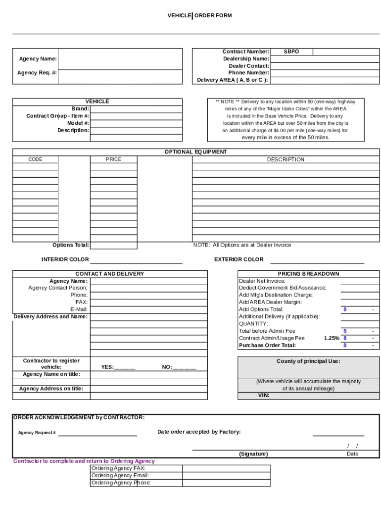 Vehicle Order Form - Blank Fillable Template | Fill Out, Print ...