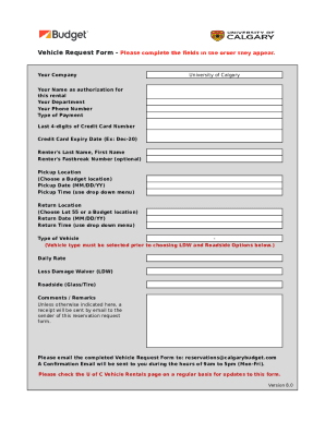 Fillable Online Vehicle Request Form - Please complete the fields in ...