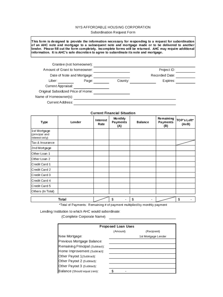 Fillable Online Subordination Request Form Fax Email Print - pdfFiller