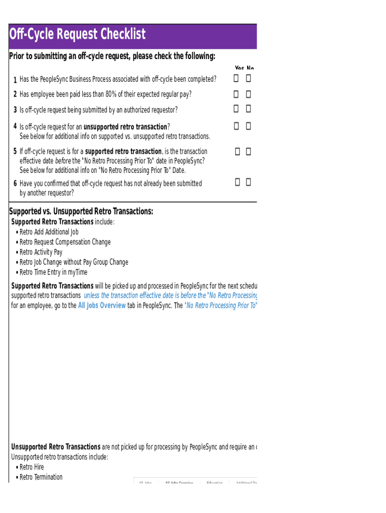 Fillable Online Off-Cycle Request Checklist Fax Email Print - pdfFiller
