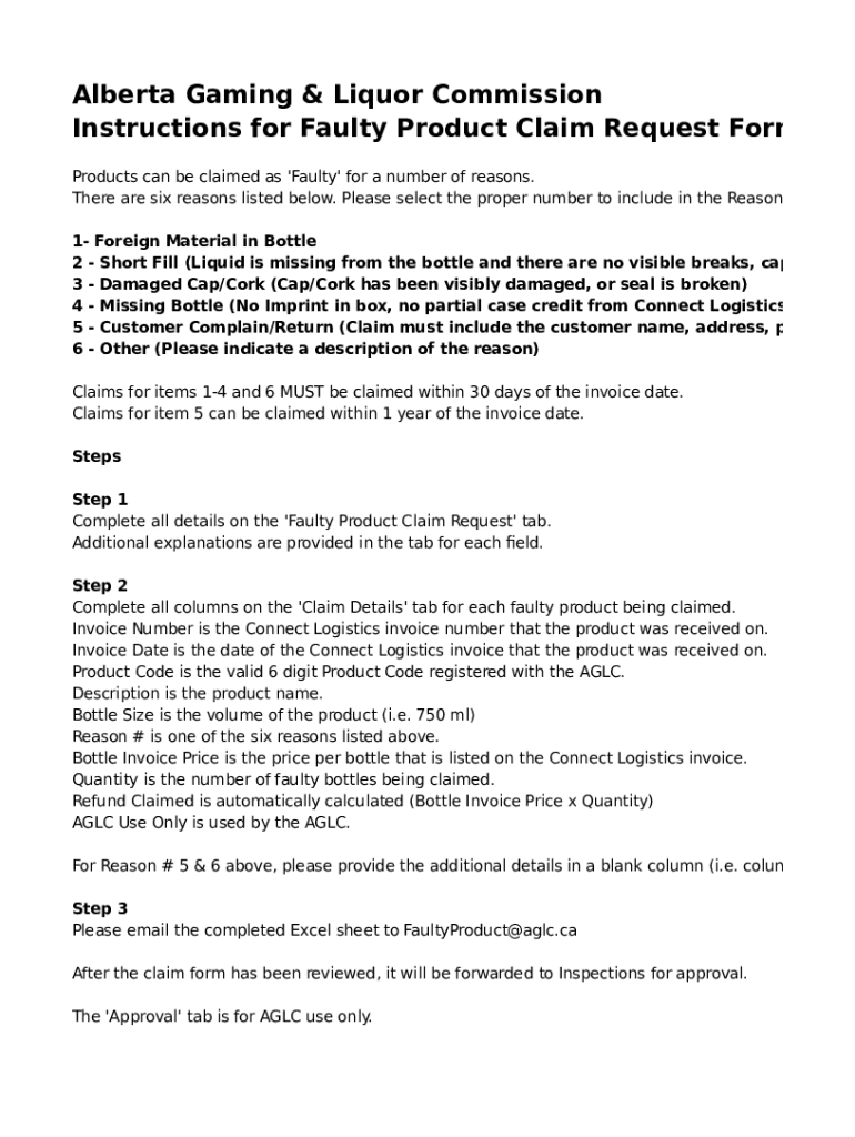 Fillable Online Instructions for Faulty Product Claim Request Form Fax ...