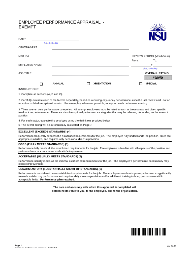 Fillable Online EMPLOYEE PERFORMANCE APPRAISAL - EXEMPT. Forms Fax ...