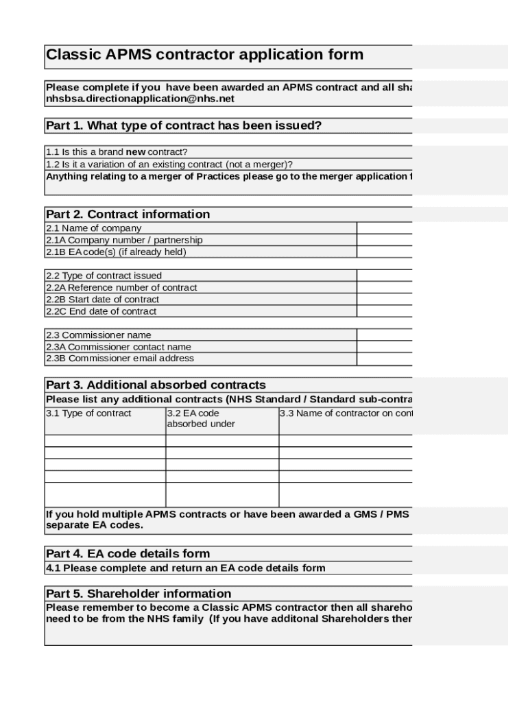 Fillable Online Classic APMS contractor application form Fax Email ...