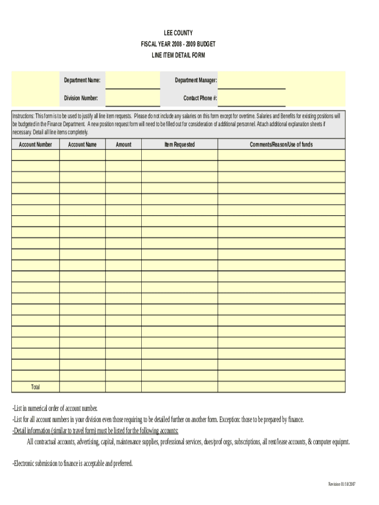 Fillable Online LINE ITEM DETAIL FORM Fax Email Print - pdfFiller