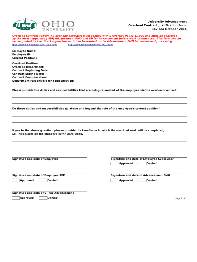 Fillable Online Overload Contract Justification Form Fax Email Print ...