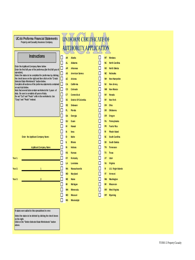Fillable Online P&C UCAA Proforma Financial Statements Fax Email Print ...