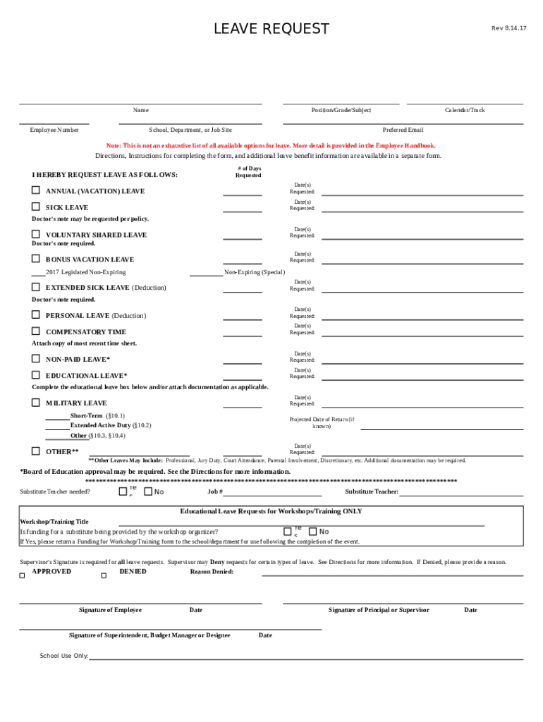Fillable Online LEAVE REQUEST Fax Email Print - pdfFiller