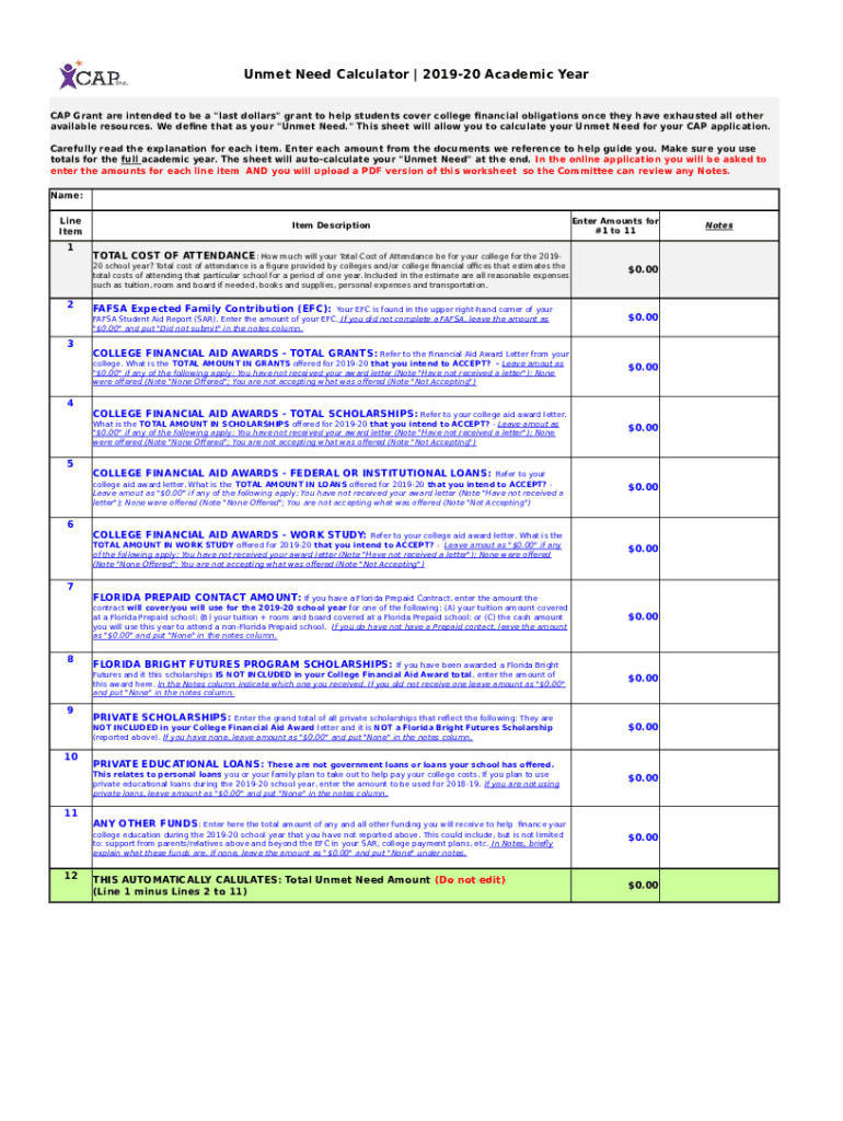 Unmet Need Calculator - Blank Fillable Template | Fill Out, Print ...