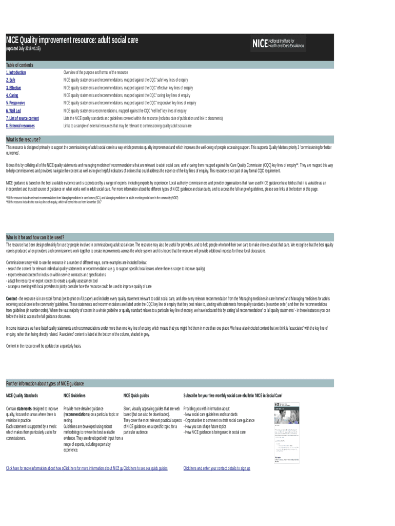 Fillable Online NICE quality statements and recommendations, mapped ...