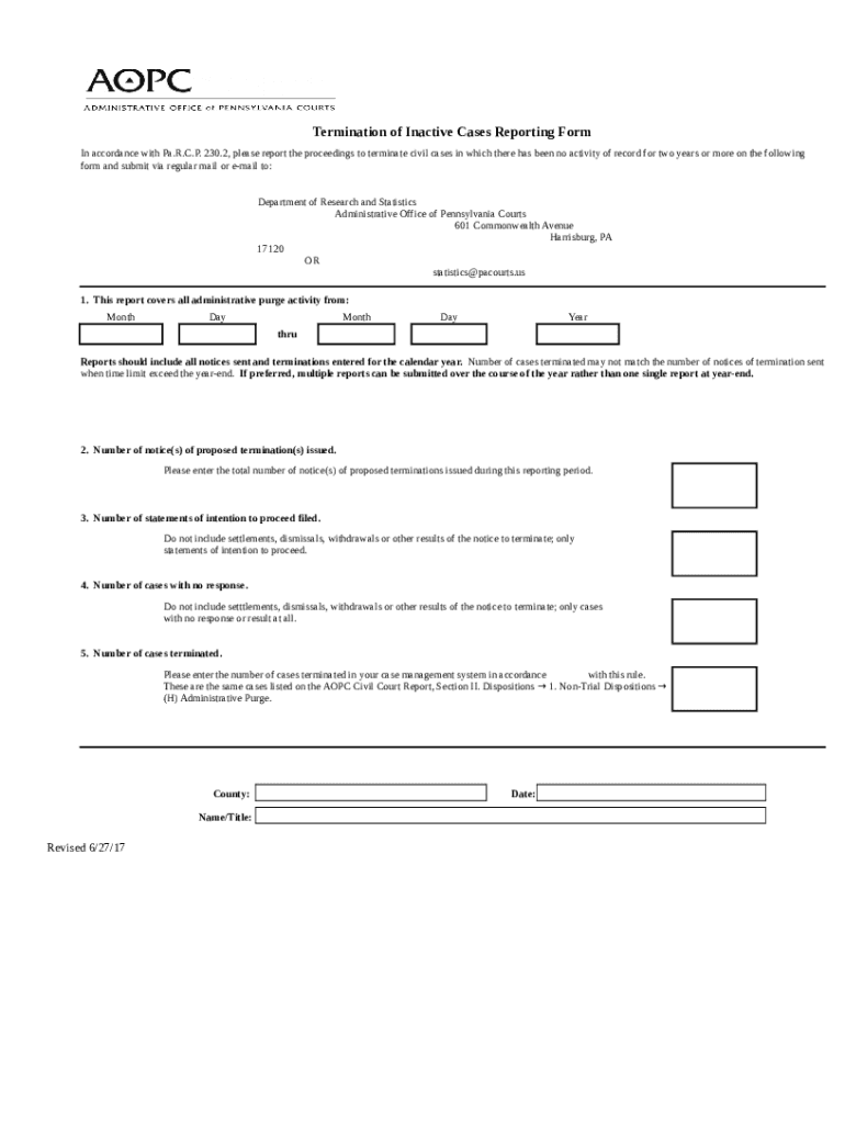 Fillable Online Termination of Inactive Cases Reporting Form Fax Email ...