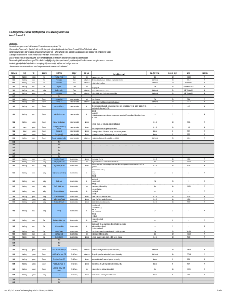 Fillable Online Bank of England Loan Level Data: Reporting Template for ...