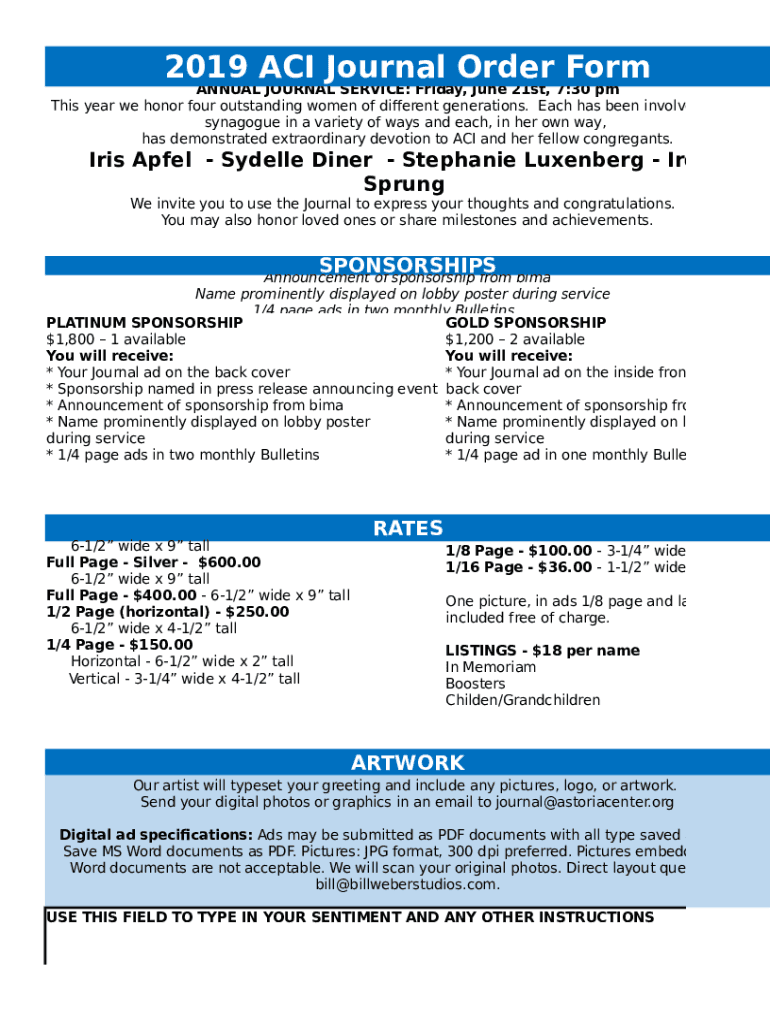 Fillable Online 2019 ACI Journal Order Form Fax Email Print - pdfFiller