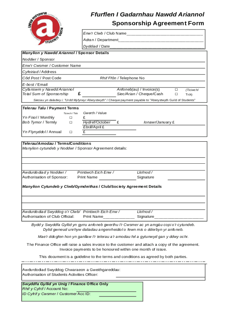 Fillable Online Sponsorship Agreement Form Fax Email Print - pdfFiller