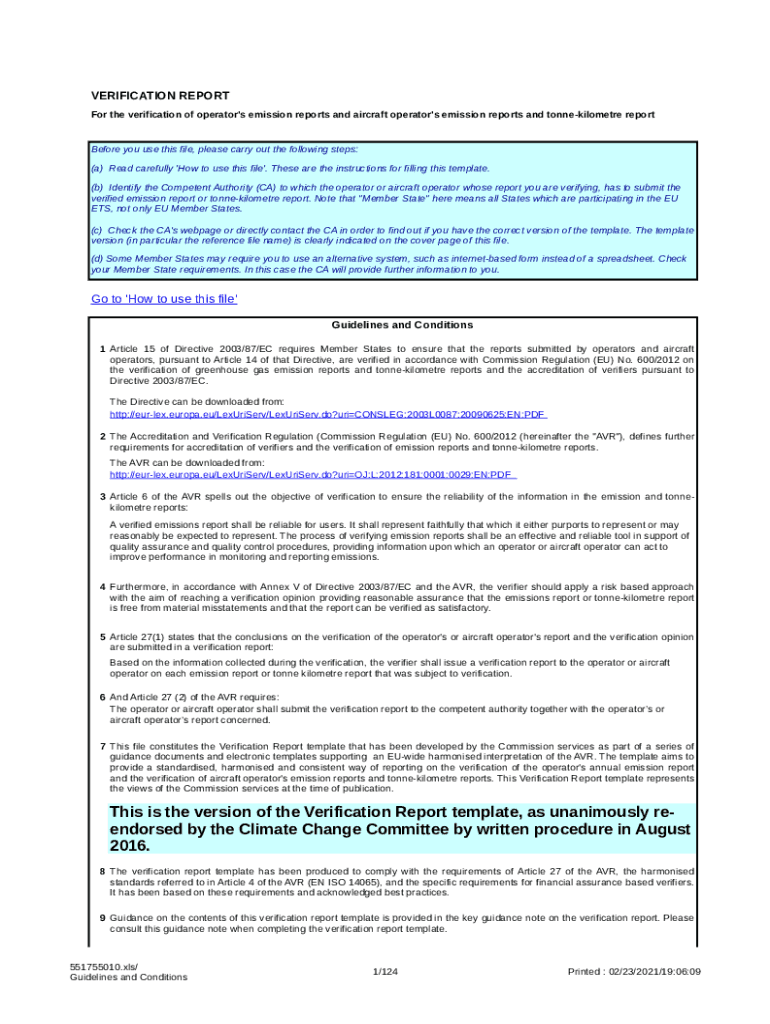 EU ETS Verification Report Template - Blank Fillable Template | Fill ...