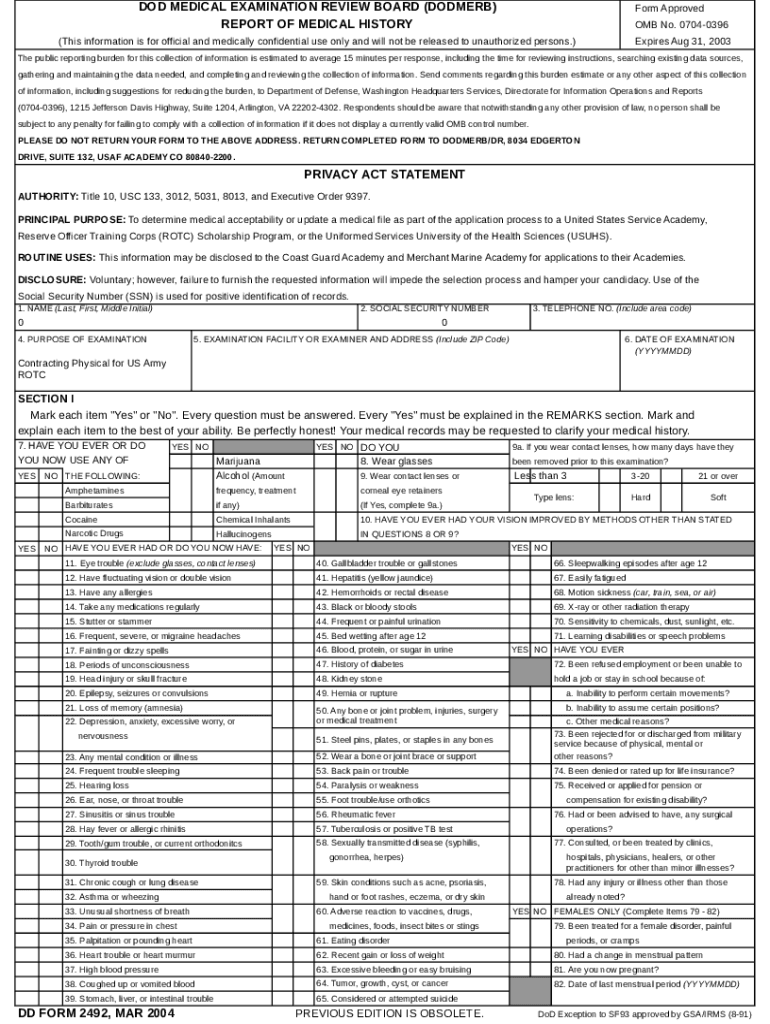 DODMERB Medical History Form - Blank Fillable Template | Fill Out ...