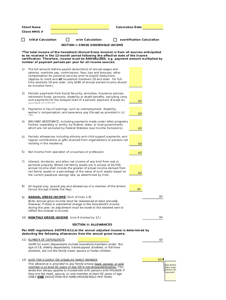 Fillable Online Income, Rent & Utility Calculation Worksheets Fax Email ...