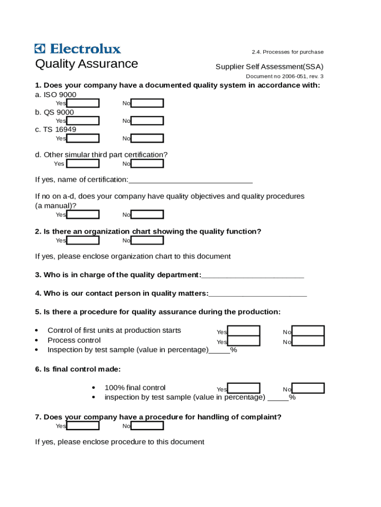 Fillable Online Supplier Self Assessment template Fax Email Print ...