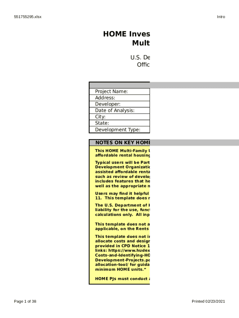 Fillable Online HOME Multifamily Underwriting Template HOME 