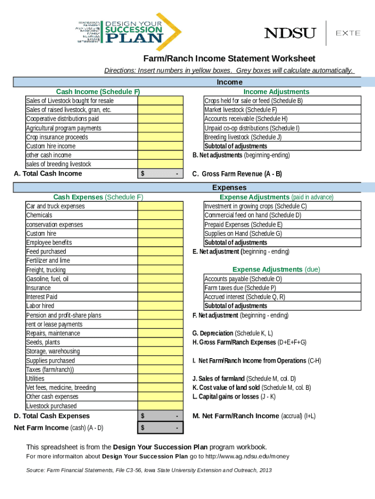 Fillable Online Farm/Ranch Income Statement Worksheet Fax Email Print ...