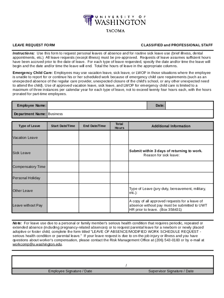 Fillable Online Leave Request Form Fax Email Print - pdfFiller
