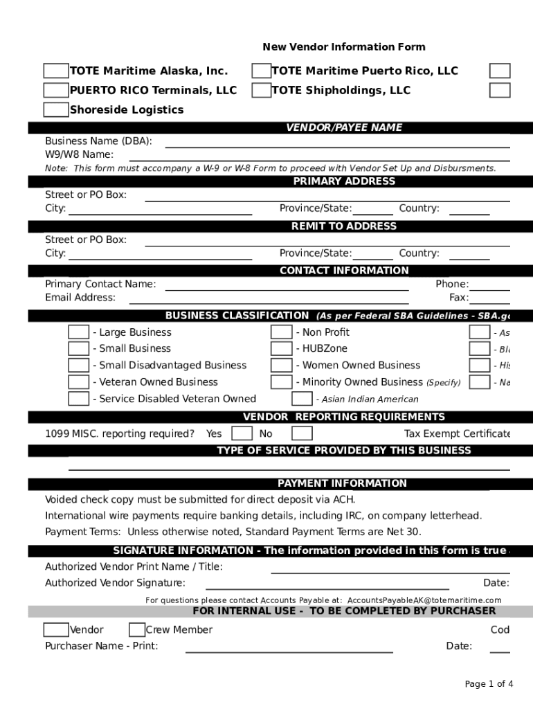 Fillable Online New Vendor Information Form Fax Email Print - pdfFiller