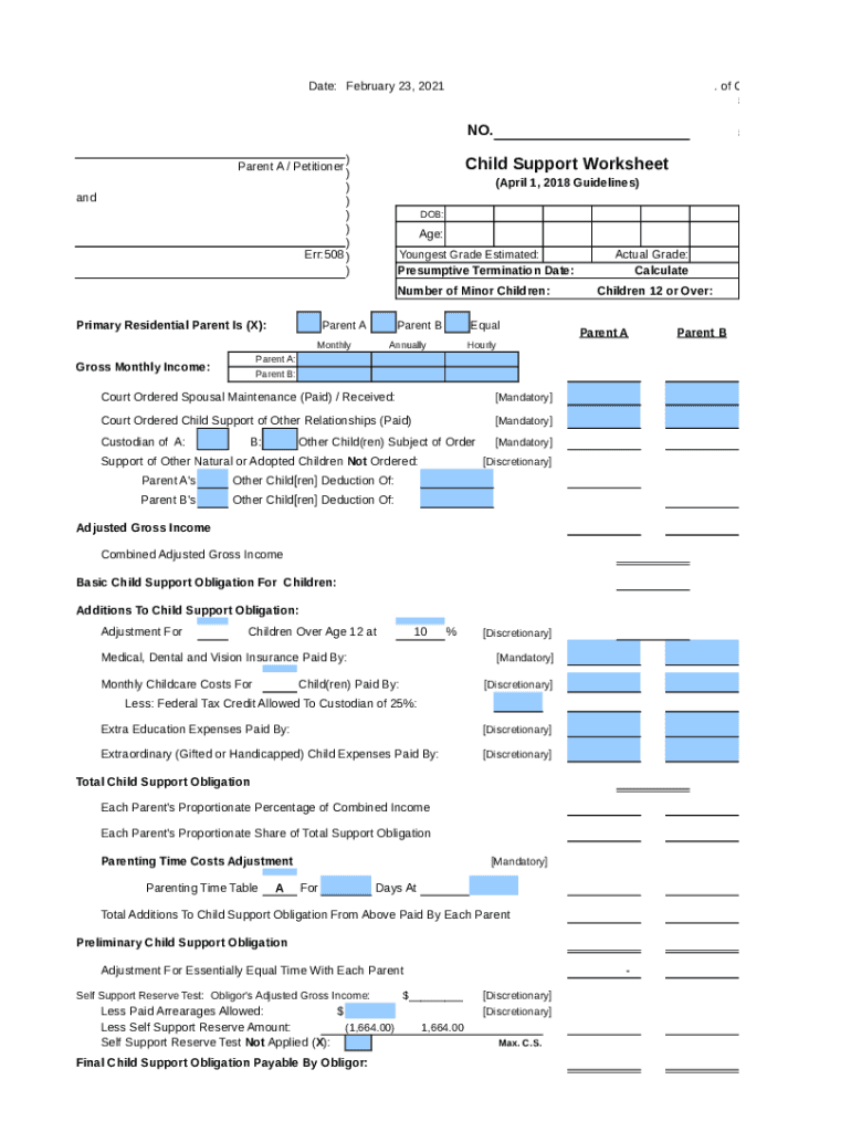 Fillable Online Child Support Worksheet Fax Email Print - pdfFiller