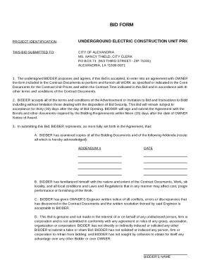 Fillable Online BID FORM Fax Email Print - pdfFiller