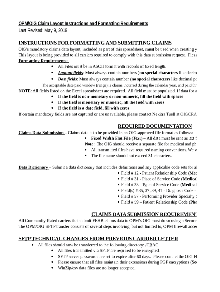 Fillable Online OPM/OIG Claim Layout Instructions and Formatting ...