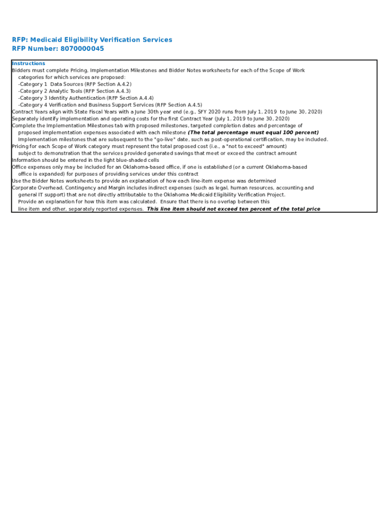 Fillable Online RFP: Medicaid Eligibility Verification Services Fax ...