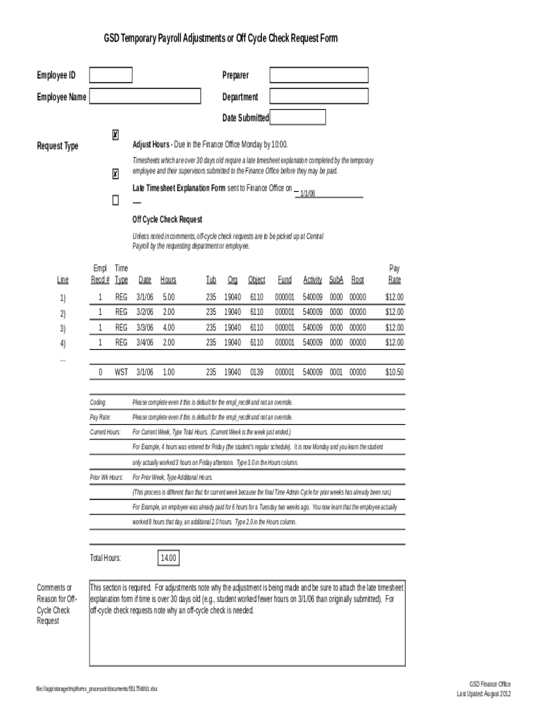 Fillable Online GSD Temporary Payroll Adjustments or Off Cycle Check Request Form Fax Email ...