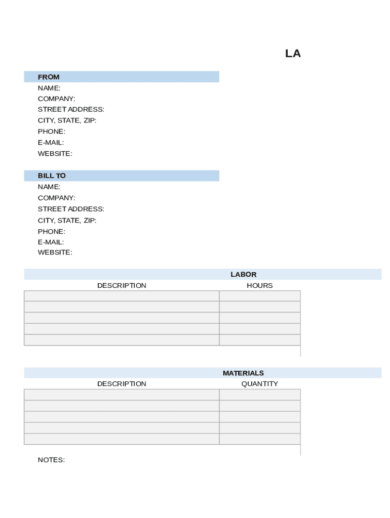 Fillable Online Labor and Materials Invoice Template Fax Email Print ...
