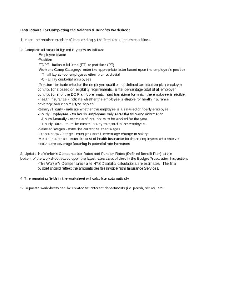 Fillable Online Instructions For Completing the Salaries & Benefits ...