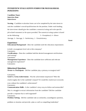 Fillable Online INTERVIEW EVALUATION FORM FOR MANAGERIAL Fax Email Print - pdfFiller