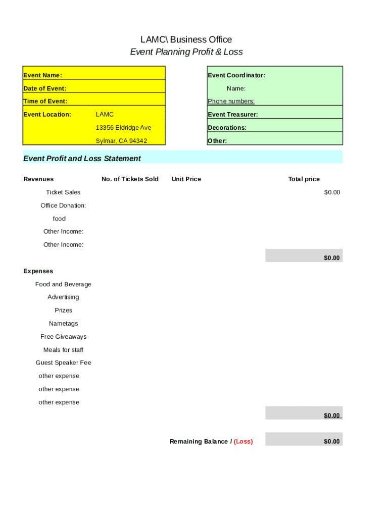 Fillable Online Event Profit and Loss Statement Fax Email Print - pdfFiller