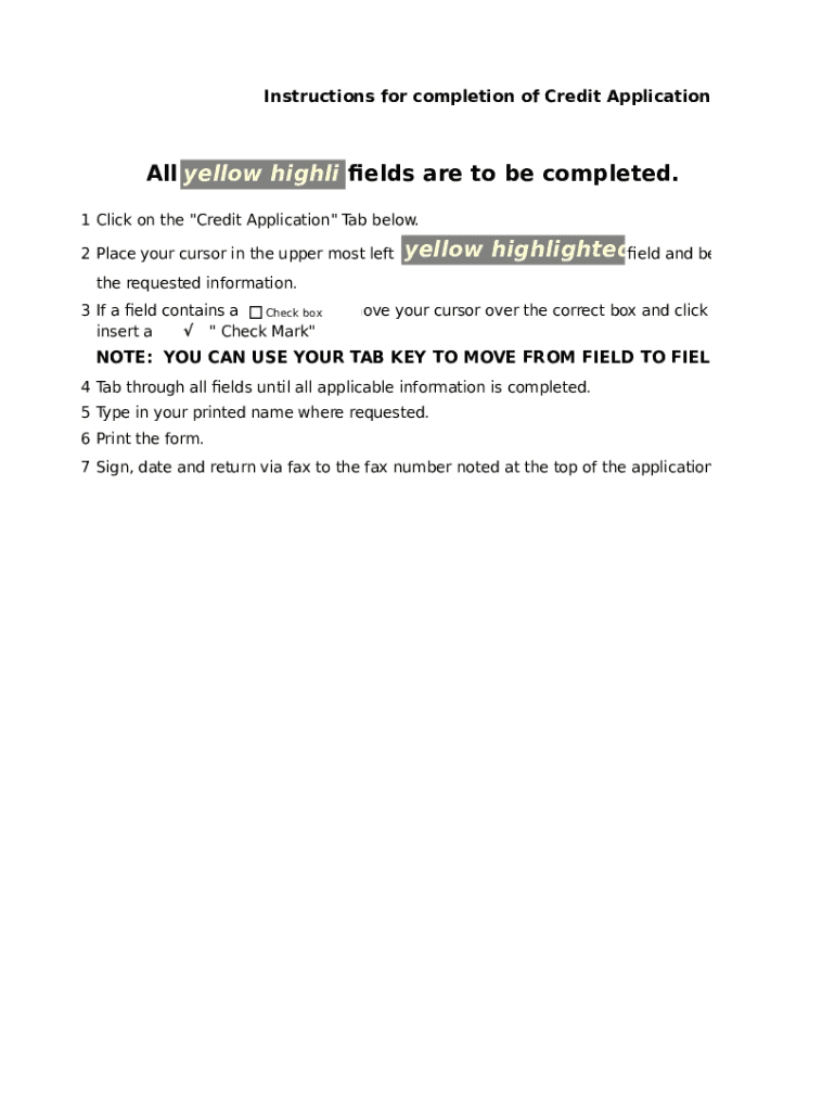 Fillable Online Instructions for completion of Credit Application Fax ...
