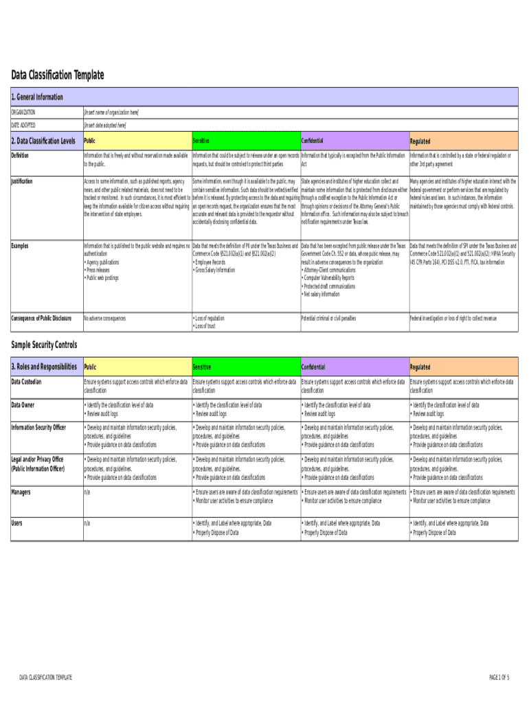 Fillable Online Data Classification Template Fax Email Print - pdfFiller