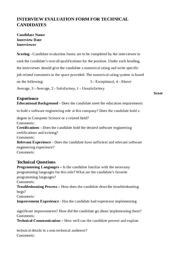 Fillable Online INTERVIEW EVALUATION FORM FOR TECHNICAL Fax Email Print ...