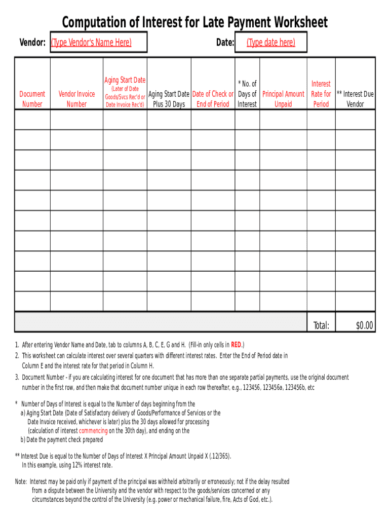 Fillable Online Computation of Interest for Late Payment Worksheet Fax ...