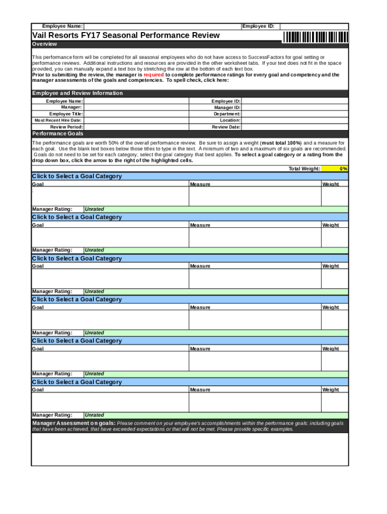 Fillable Online This performance form will be completed for all ...