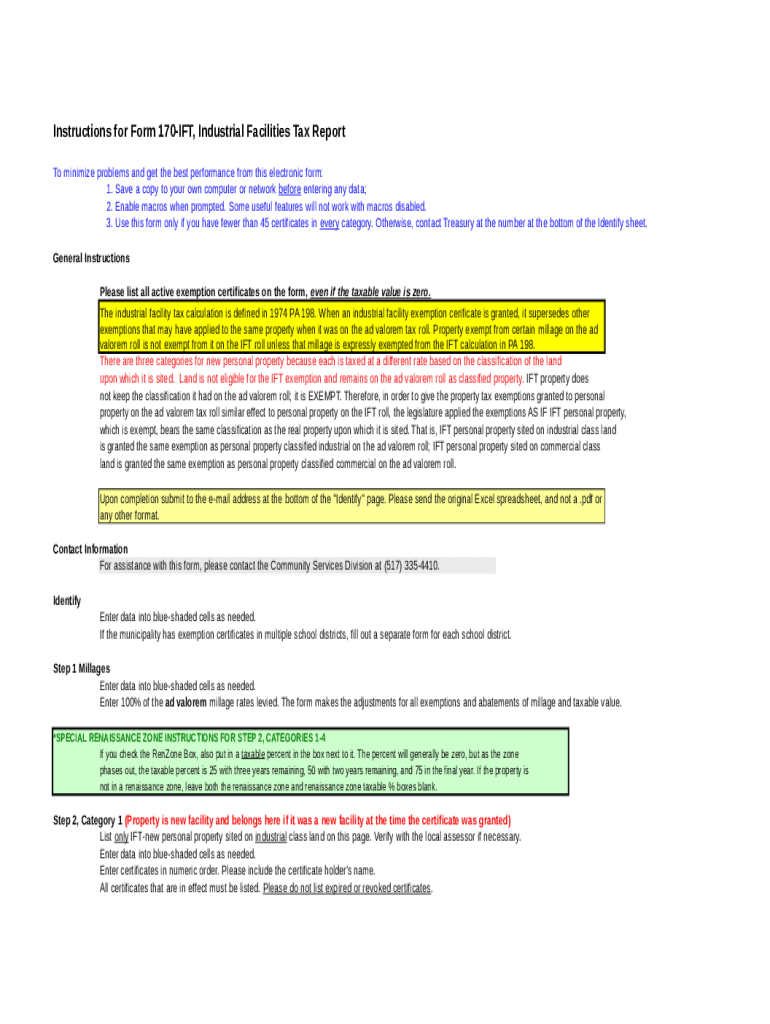 Fillable Online Instructions for Form 170-IFT, Industrial Facilities ...