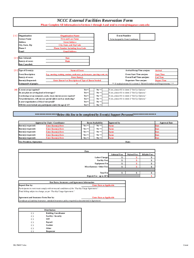 Fillable Online NCCC External Facilities Reservation Form Fax Email Print - pdfFiller