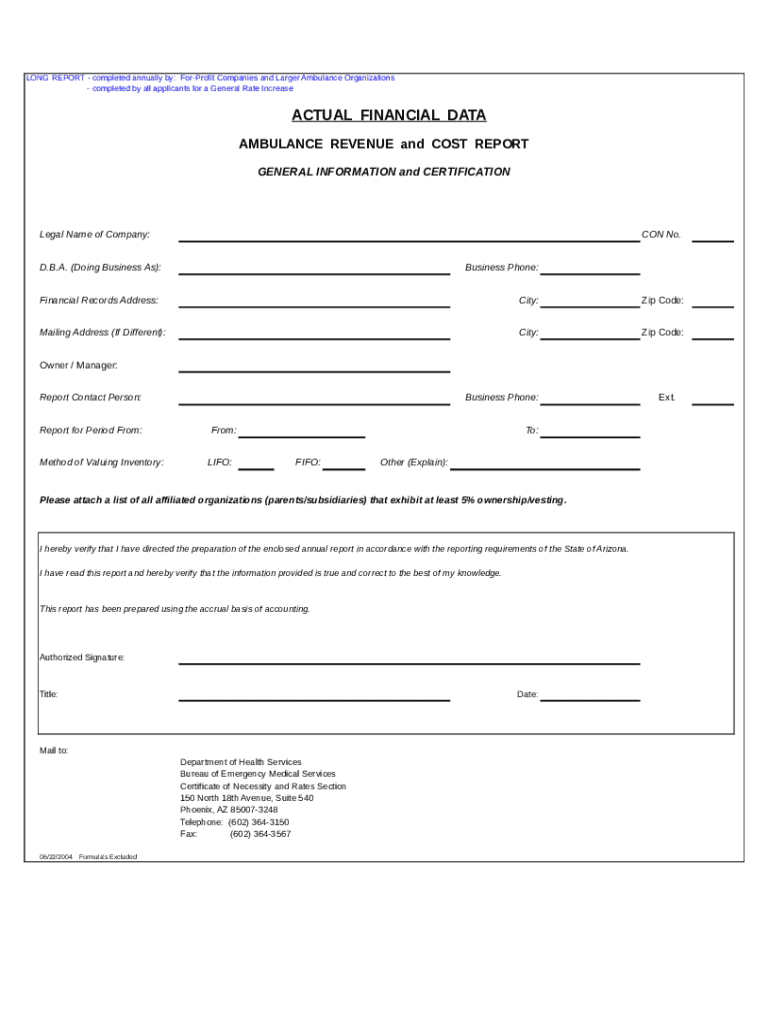 Fillable Online AMBULANCE REVENUE and COST REPORT Fax Email Print ...