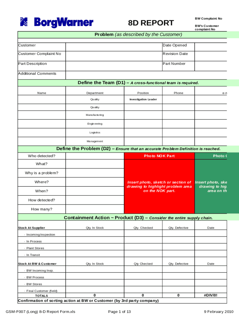 Fillable Online Form - Supplier Corrective Action Report (Long) (GSM ...