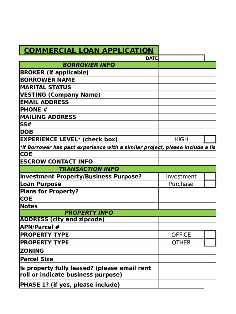 Fillable Online COMMERCIAL LOAN APPLICATION Fax Email Print - pdfFiller