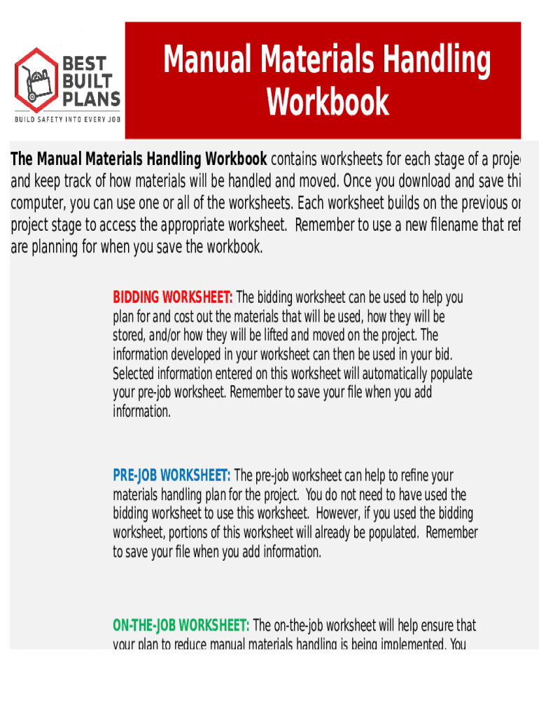Fillable Online The Manual Materials Handling Workbook contains ...