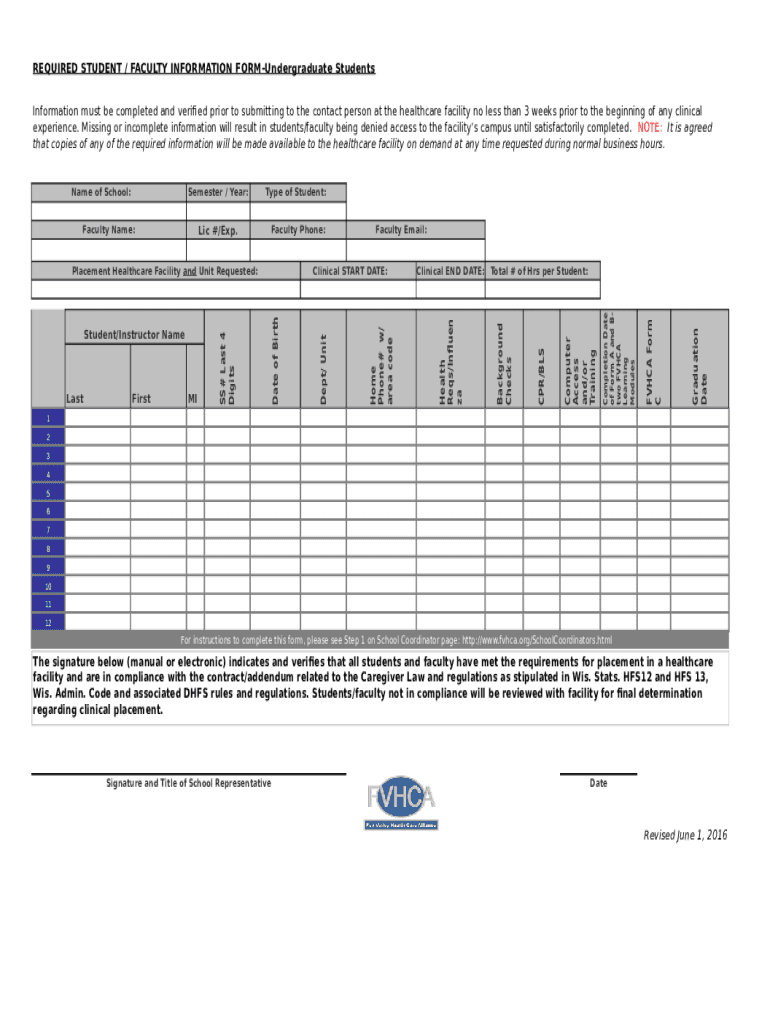 Fillable Online REQUIRED STUDENT / FACULTY INFORMATION FORM ...