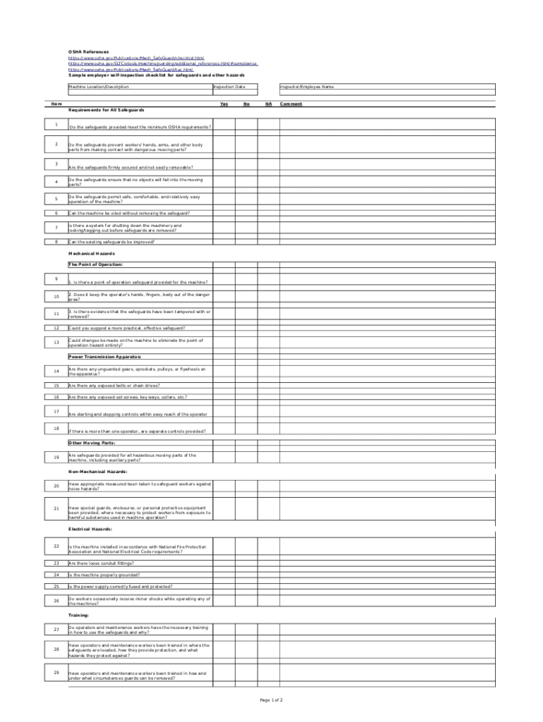 Fillable Online Sample employer self-inspection checklist for ...
