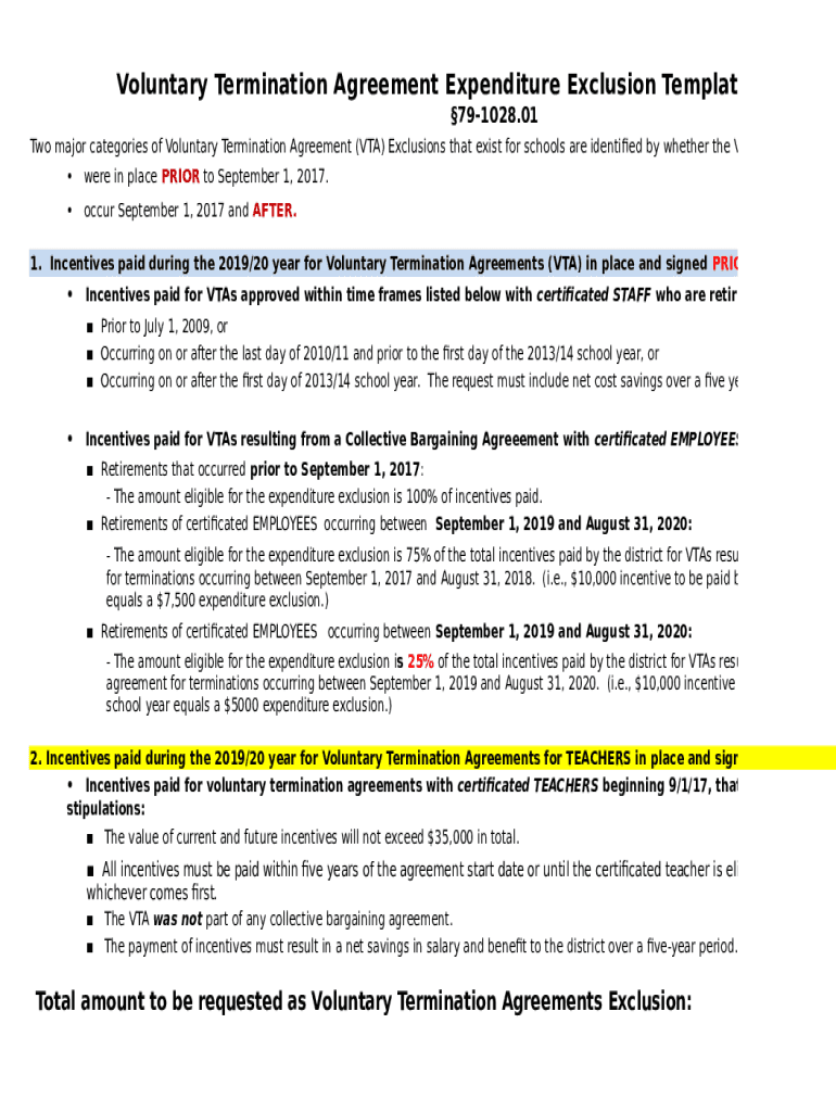 Fillable Online Voluntary Termination Agreement Expenditure Exclusion ...