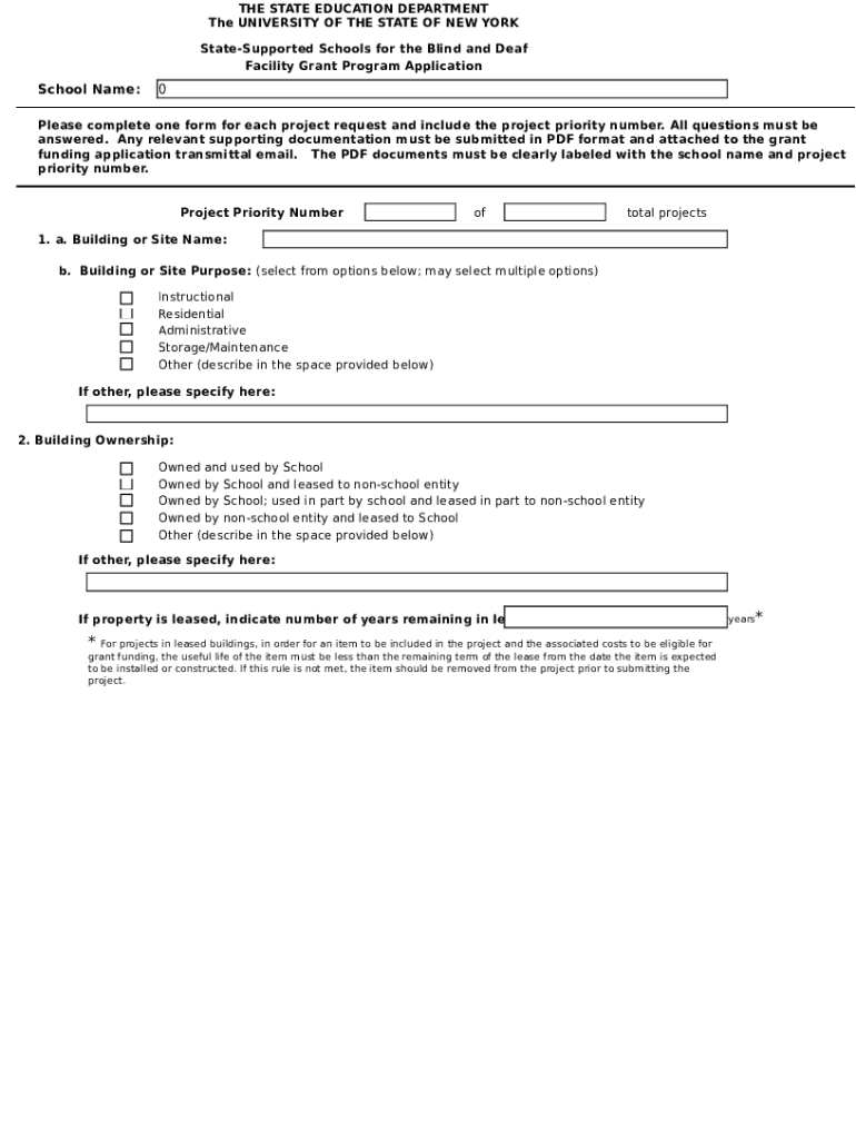 Fillable Online Application for State-Supported Schools for the Blind and Deaf Facility Grant ...
